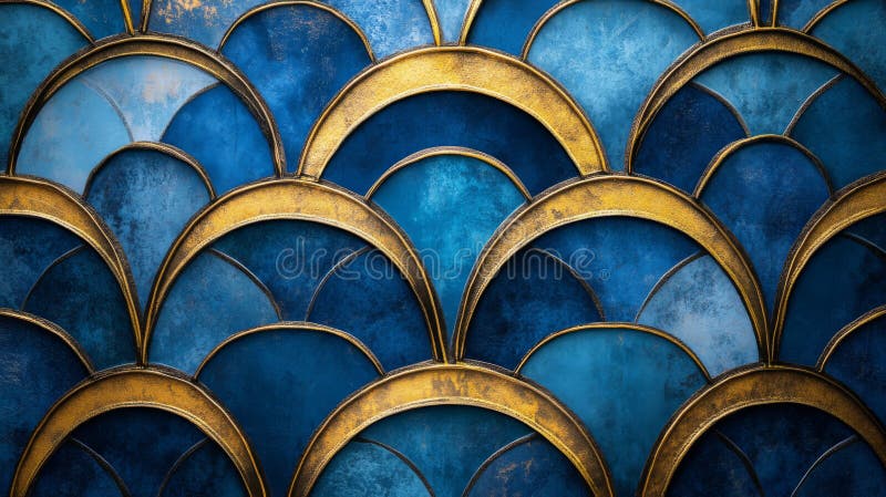 Blue and Gold Geometric Scale Pattern Texture Stock Illustration ...