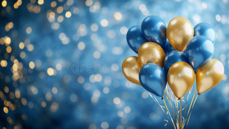 Blue and Gold Glitter Balloons on Blue Background Stock Illustration ...