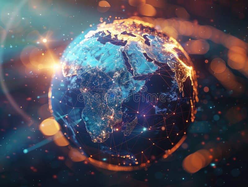 Blue Gold Globe with Lights Stock Image - Image of presentation ...