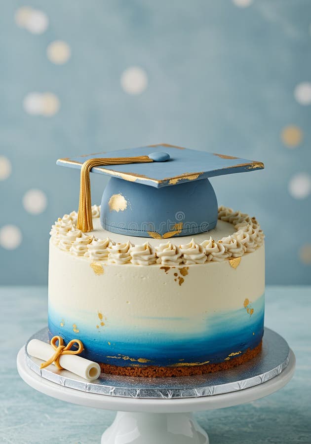 Blue and Gold Graduation Cake with Diploma Stock Illustration ...