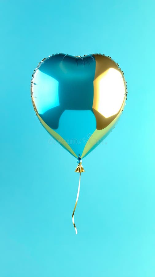 A Blue and Gold Heart Shaped Balloon Floating in the Air Stock Image ...