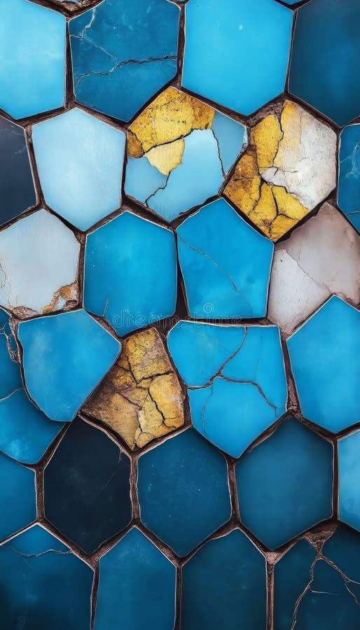 Blue and Gold Hexagon Mosaic Tile Pattern, Abstract Geometric Texture ... Blue and Gold Hexagon Mosaic Tile Pattern, Abstract Geometric Texture ...