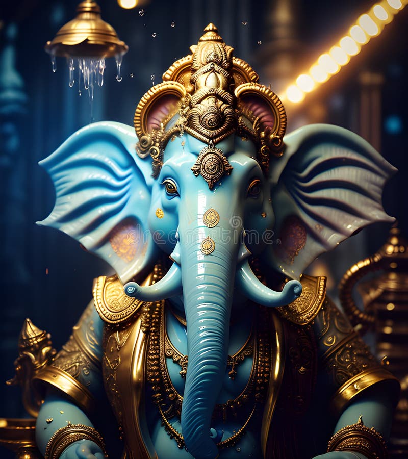 Ganesh Blue Color Art 3D Generative AI Stock Illustration ...
