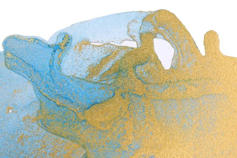 Blue and Gold Ink Drops Isolated on White Background. Stock Image ...