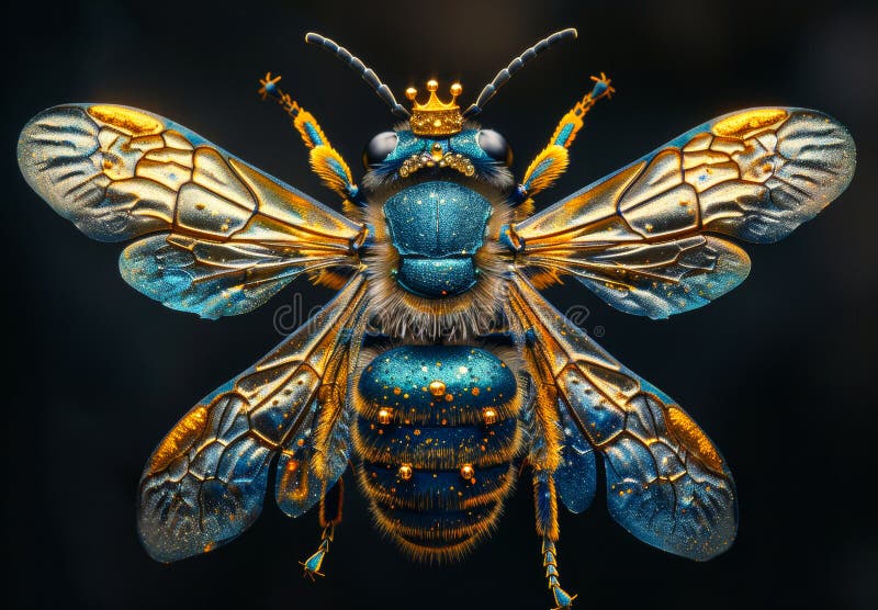 A Blue and Gold Insect with a Crown on Its Head. the Insect is in a ...