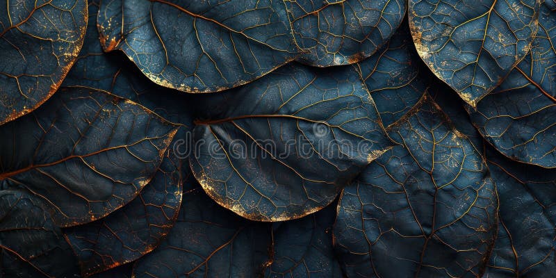 Blue and Gold Leaf Background Stock Illustration - Illustration of blue ...