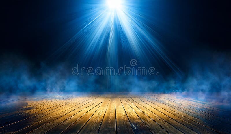 Blue and Gold Light Stage Hall Background, Spotlight Black Brick Floor ...