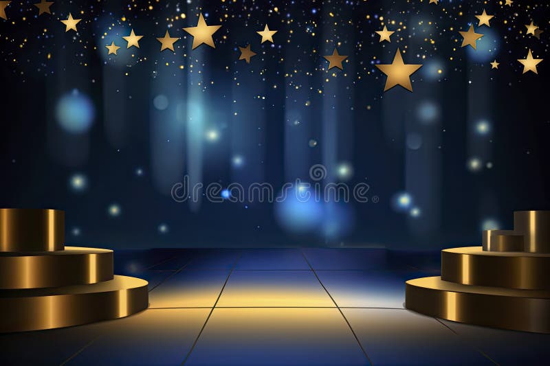 Blue and Gold Lights Stage with Stars Stock Illustration - Illustration ...