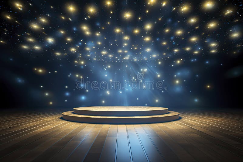 Blue and Gold Lights Stage with Stars Stock Illustration - Illustration ...