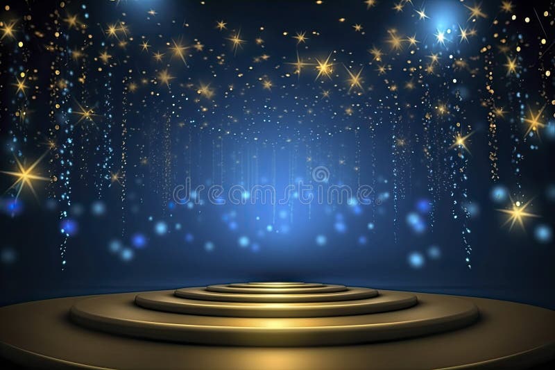 Blue and Gold Lights Stage with Stars Stock Illustration - Illustration ...