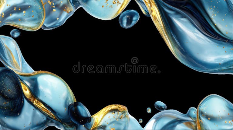 Blue and Gold Liquid Frame Splashing on Transparent Background Stock ...