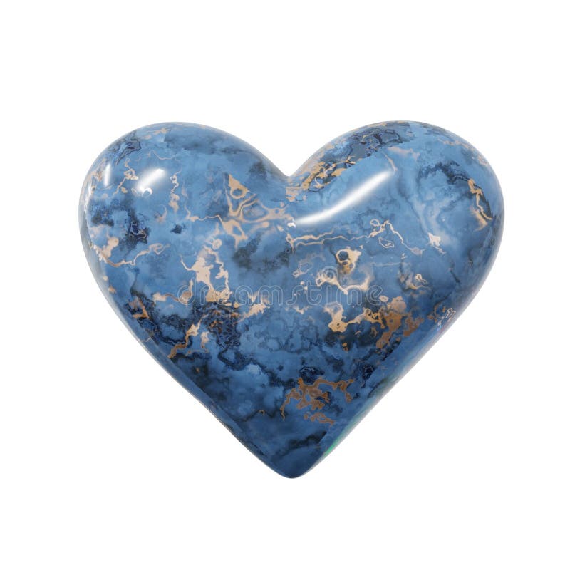 Blue Gold Marble 3D Heart. Isolated on White Background. Realistic ...