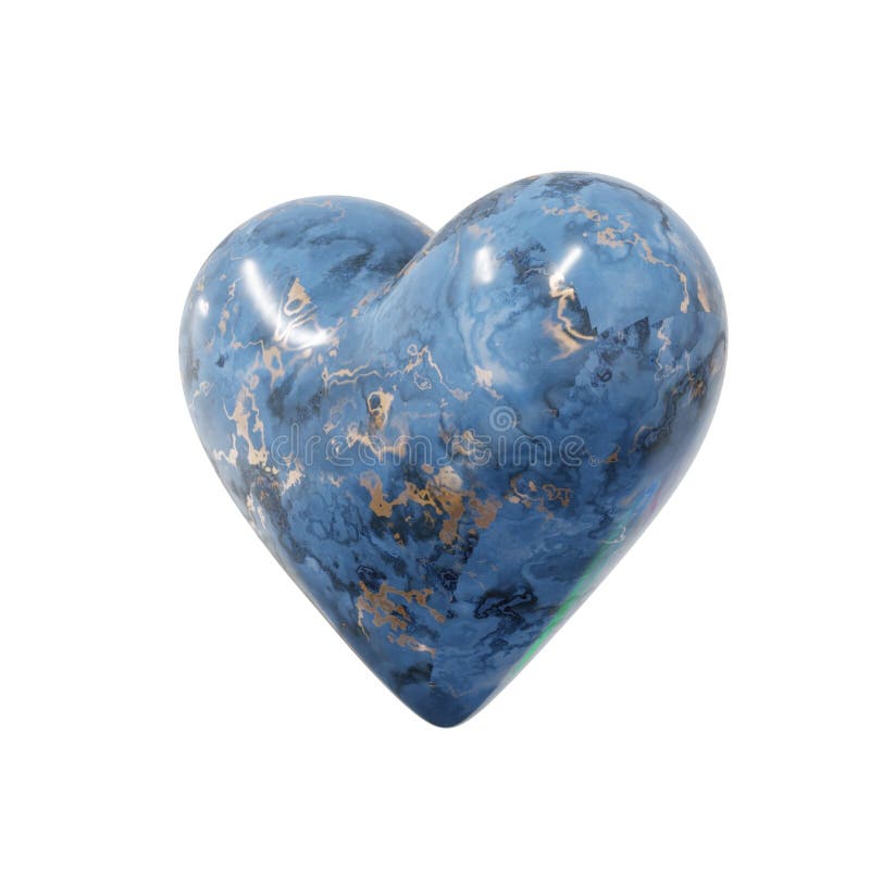 Blue Gold Marble 3D Heart. Isolated on White Background. Realistic ...