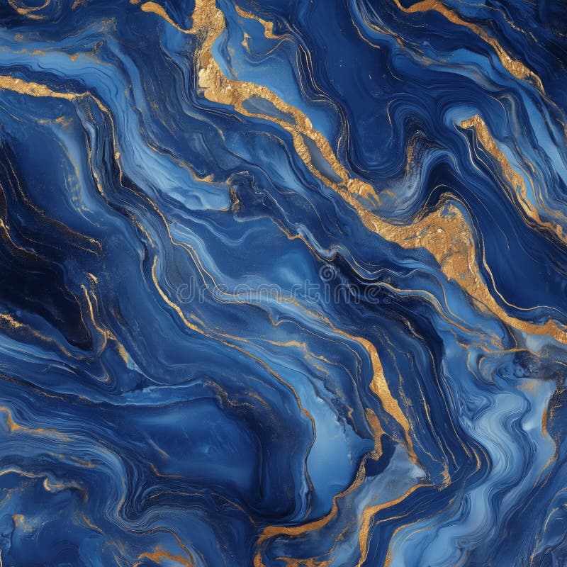 Blue and Gold Marble Texture with Abstract Fluid Patterns Stock Photo ...