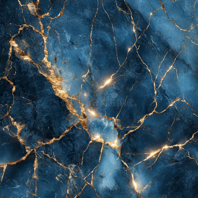 Blue Gold Marble Texture with Cracks and Veins Creating Elegant Natural ...