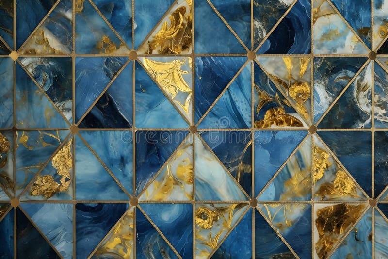 Blue Gold Mosaic Tiles. Neural Network AI Generated Stock Illustration ...