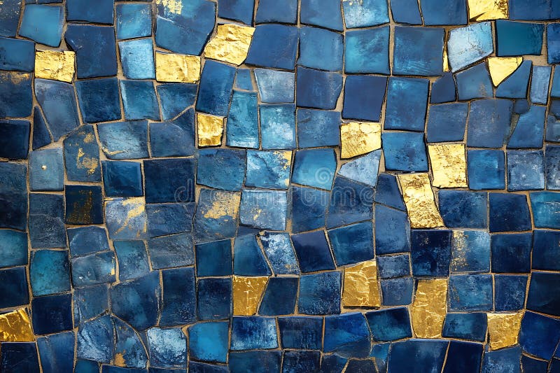 Blue and Gold Mosaic Wall stock illustration. Illustration of artwork ...