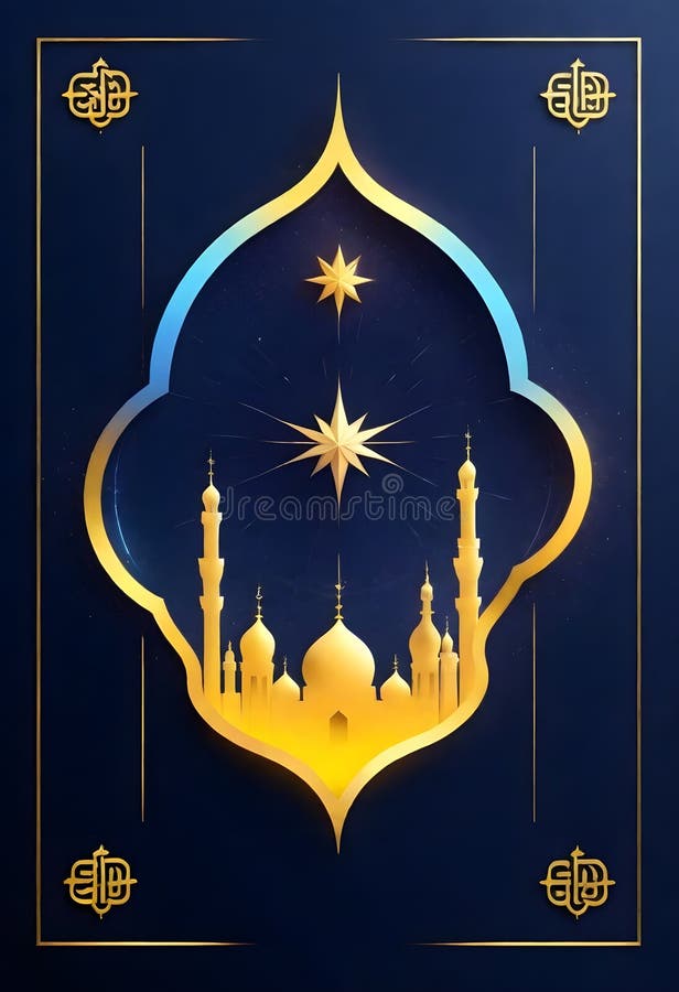 A Blue and Gold Mosque with a Star on the Top Stock Vector ...