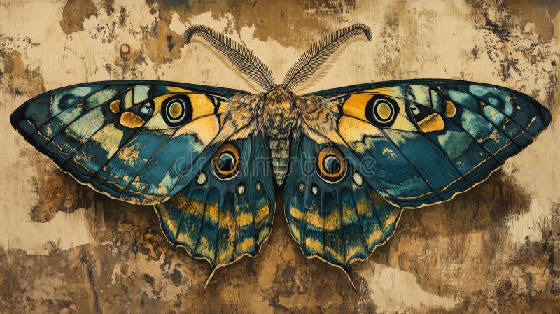 Blue and Gold Moth Wings Detailed Vintage Texture Stock Illustration ...