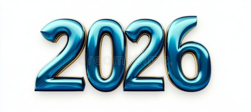 Blue and Gold Number 2026 on White Background, 3D Illustration of Shiny ...