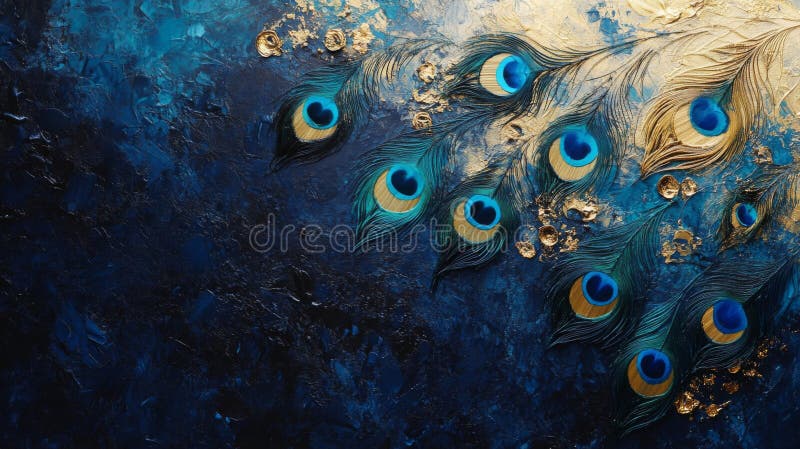 Blue and Gold Peacock Feathers Abstract Background Stock Illustration - Illustration of vibrant ...