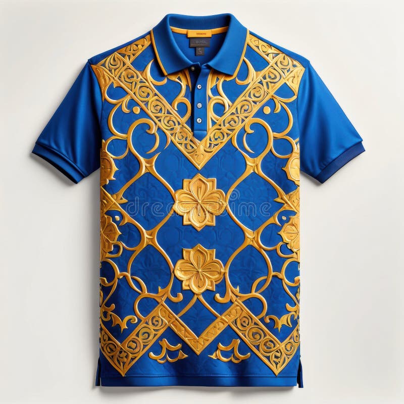 Blue and Gold Polo Shirt with Intricate Pattern. Stock Illustration ...