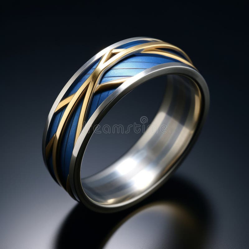 Stainless Steel Blue and Gold Geometric Ring with Hirohiko Araki ...