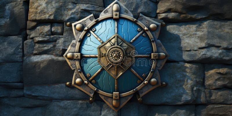 A Blue and Gold Shield on a Stone Wall Stock Illustration ...