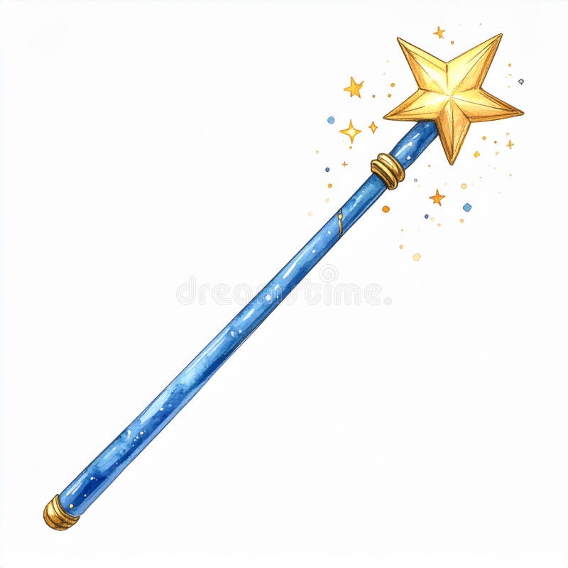 Blue and Gold Star Magic Wand with Glitter Stock Illustration ...