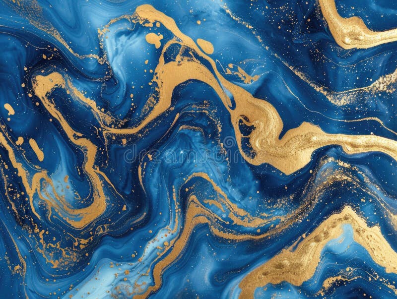 A Blue and Gold Swirl Pattern with Gold Specks Stock Photo - Image of ...