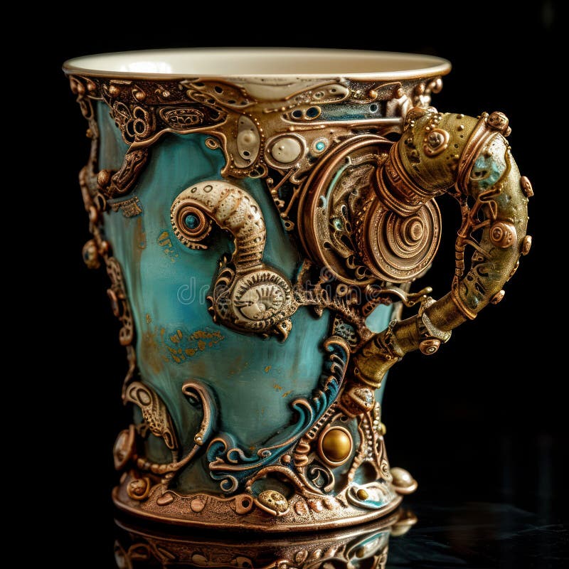 A Blue and Gold Teacup with a Handle Stock Illustration - Illustration ...