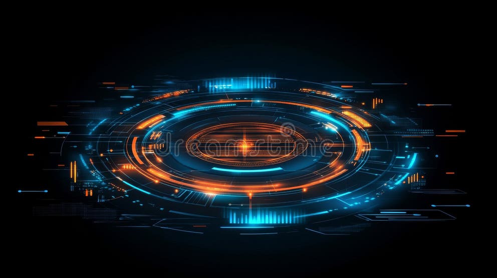 A Blue and Gold Tech Circle in Digital Form, Displayed on a Dark ...