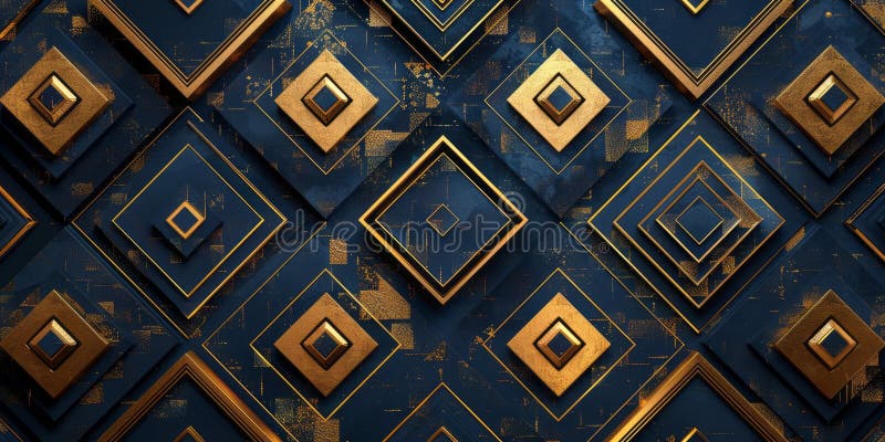 Blue and Gold Wallpaper Featuring a Repeated Pattern of Squares and ...