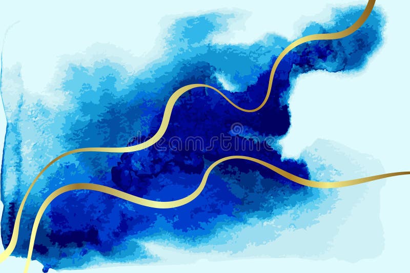 Blue and Gold Wave Artwork Watercolor Vector Template. Stock Vector ...