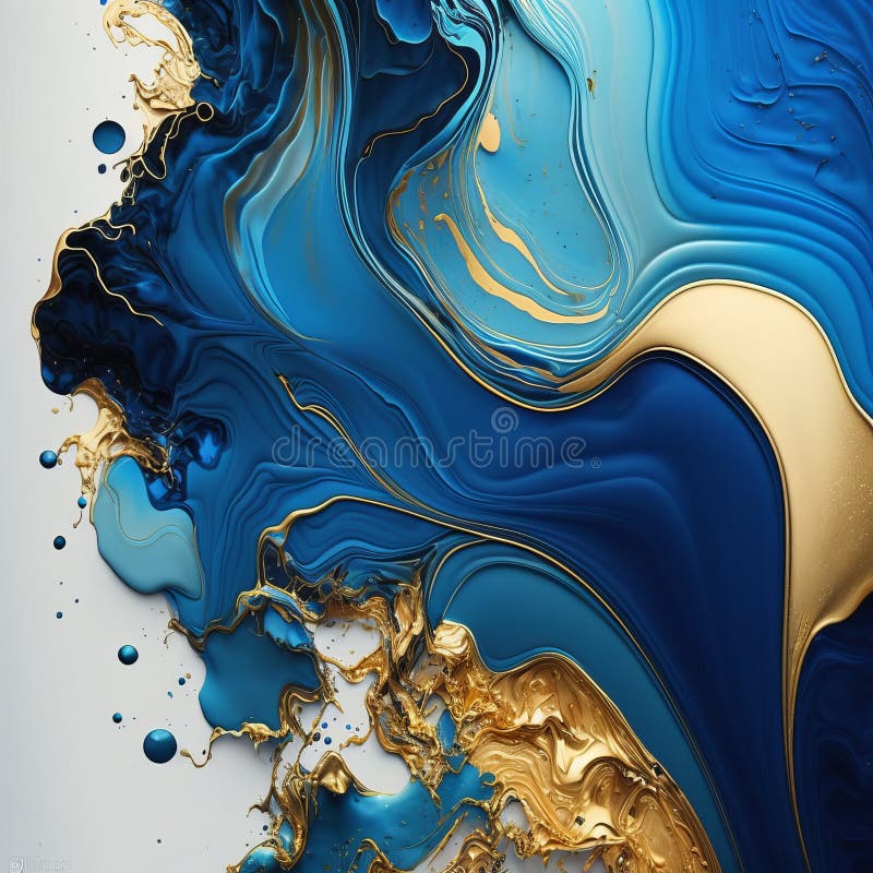 Blue and Gold and White Dripping Paint Pattern Generative AI Stock ...