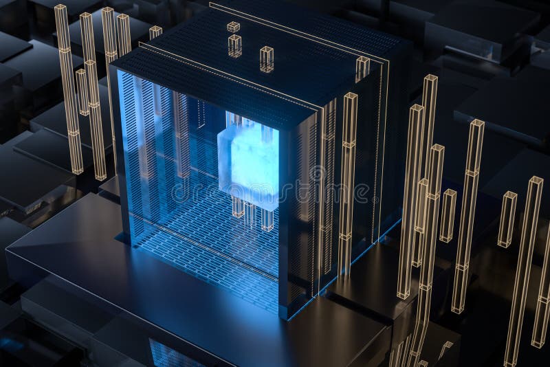 Blue and Golden Cube with Glass Material, 3d Rendering Stock ...