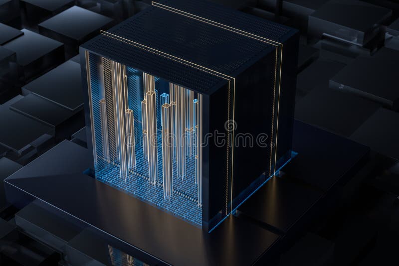 Blue and Golden Cube with Glass Material, 3d Rendering Stock ...