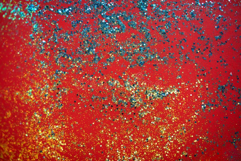 Blue, Golden Sparkles on Red Trendy Background. Stock Photo - Image of ...