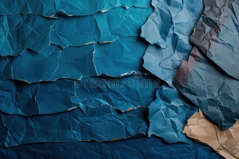 Blue Gradient with Crumpled Paper Layers: Abstract Texture Background ...