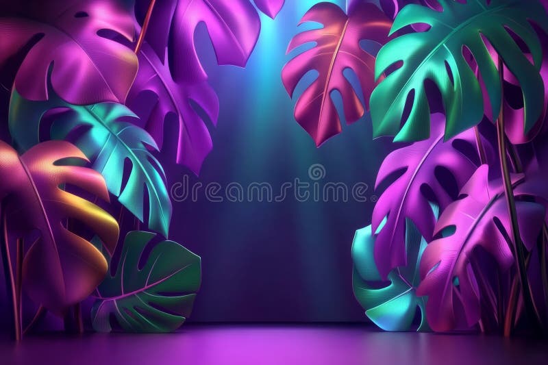 A Blue Gradient Filter Overlays a Vivid Purple Palm Leaves Pattern in a ...