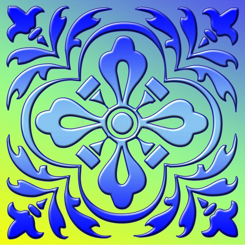 Blue Gradient Floral Seamless Floor Tile Pattern Layout Drawing Set-7 ...