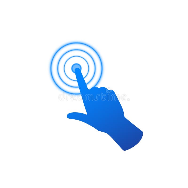 Blue Hand Pointing Gesture on Digital Round Vector Icon, Touch Effect or Click Cursor, Index ...