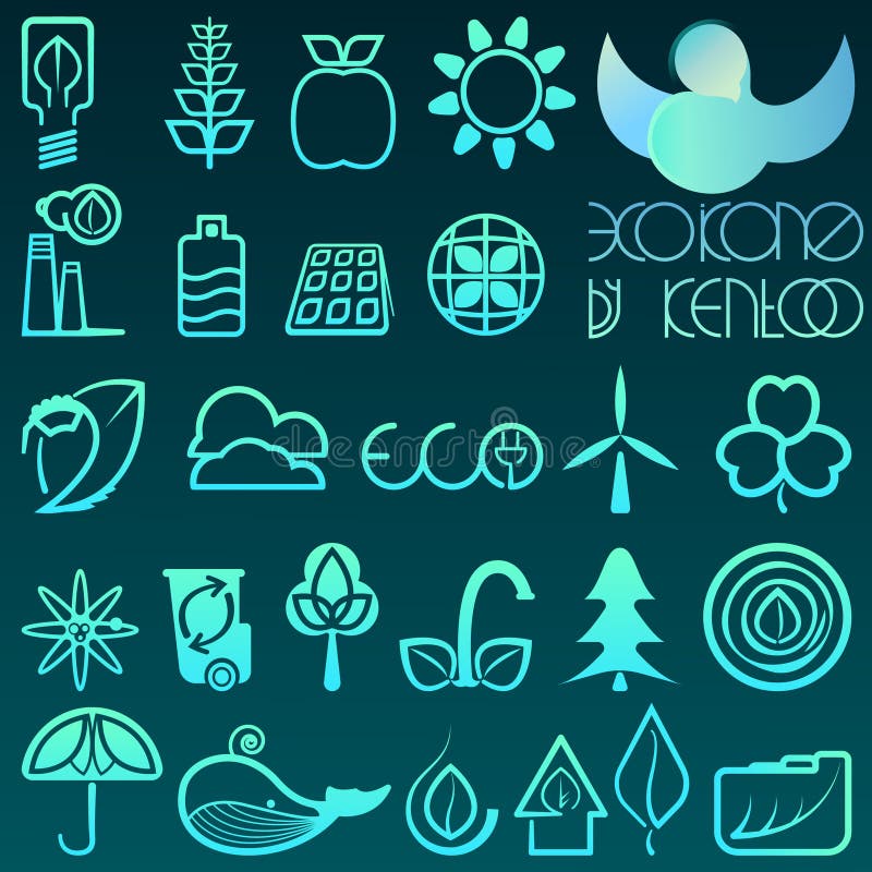 Blue Gradient Outline Eco Icons. Stock Vector - Illustration of tree ...
