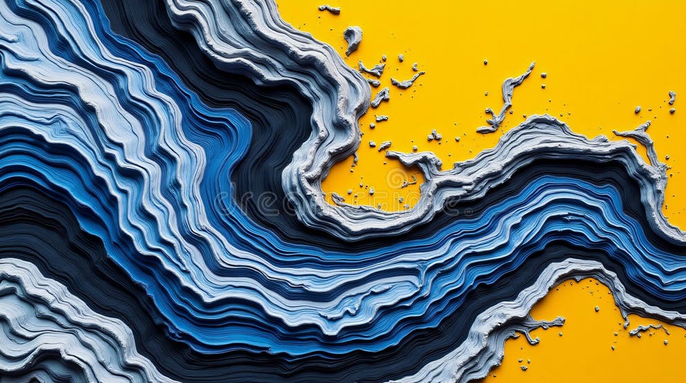 Blue Gradient Water Wave Bas-relief Texture on Yellow Background Stock ...