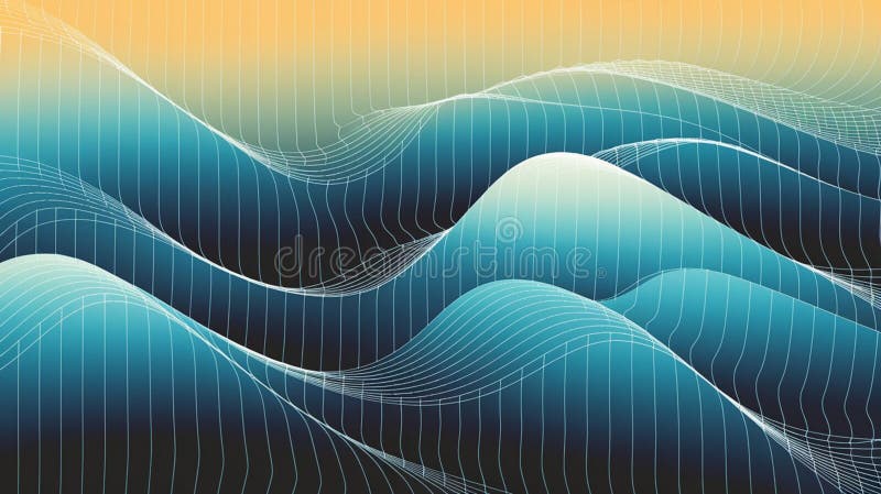 Blue Gradient and Yellow Wavy Design with Stripes Pattern Stock ...