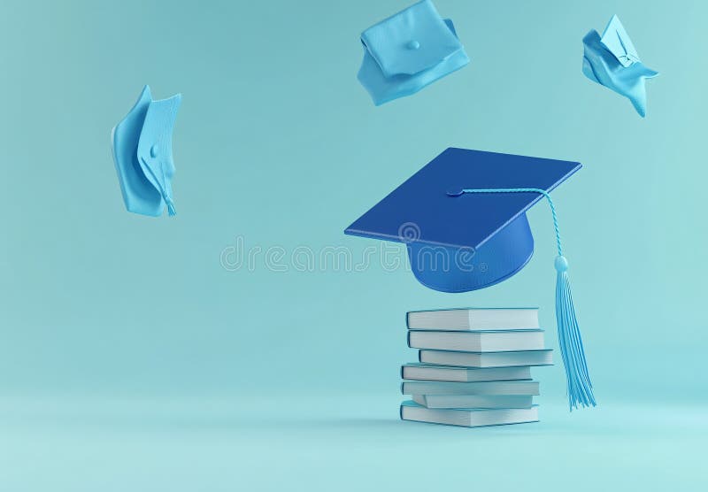 Blue Graduation Cap & Books 3D Render Stock Illustration - Illustration ...