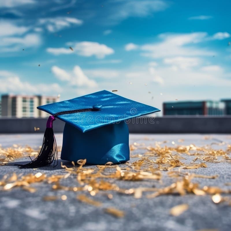 Blue Graduation Cap with Confetti. Graduation, Academic Achievement ...