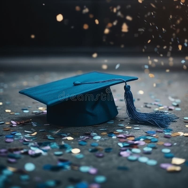 Blue Graduation Cap with Confetti. Graduation, Academic Achievement ...
