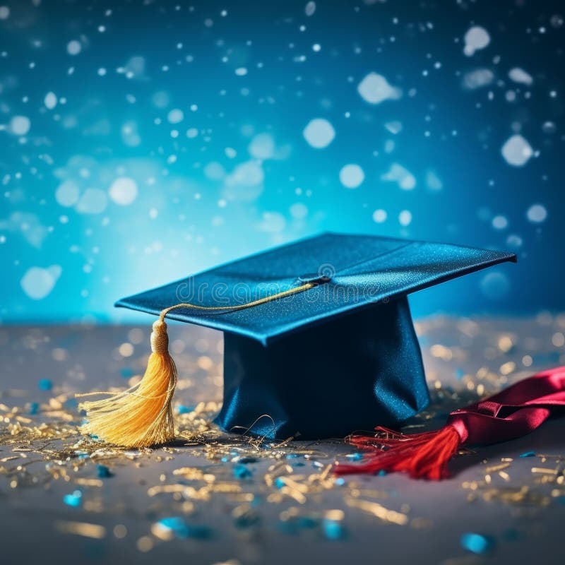 Blue Graduation Cap with Confetti. Graduation, Academic Achievement ...