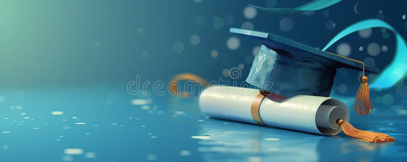 Blue Graduation Cap and Diploma on a Blue Background Stock Image ...